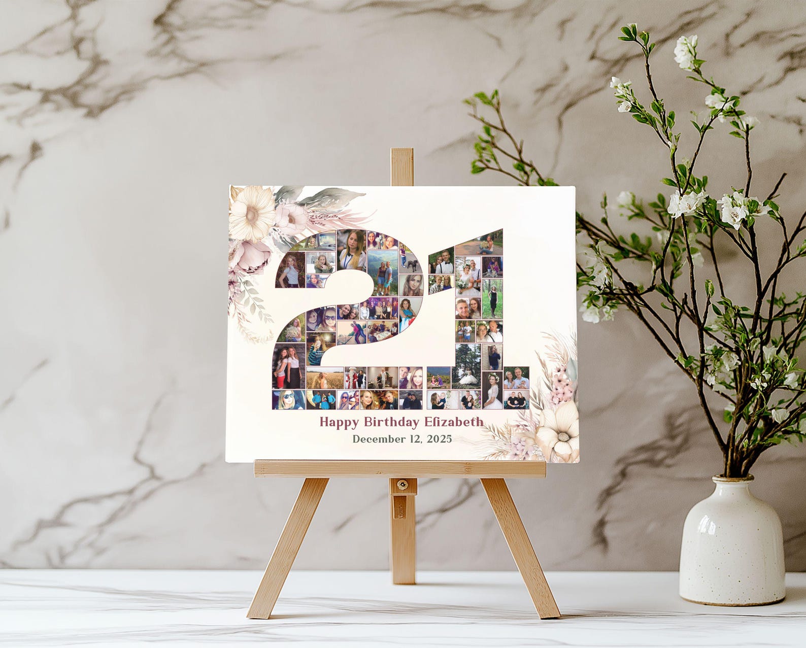 White Cozy 21st Birthday Photo Collage, 21st Birthday Gift, Twenty ...