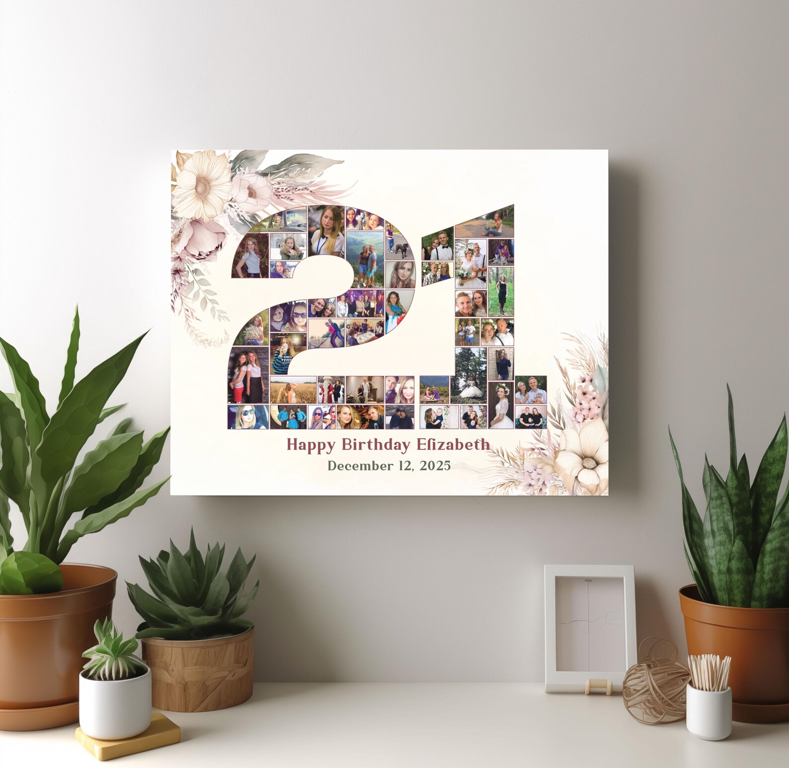 White Cozy 21st Birthday Photo Collage, 21st Birthday Gift, Twenty ...