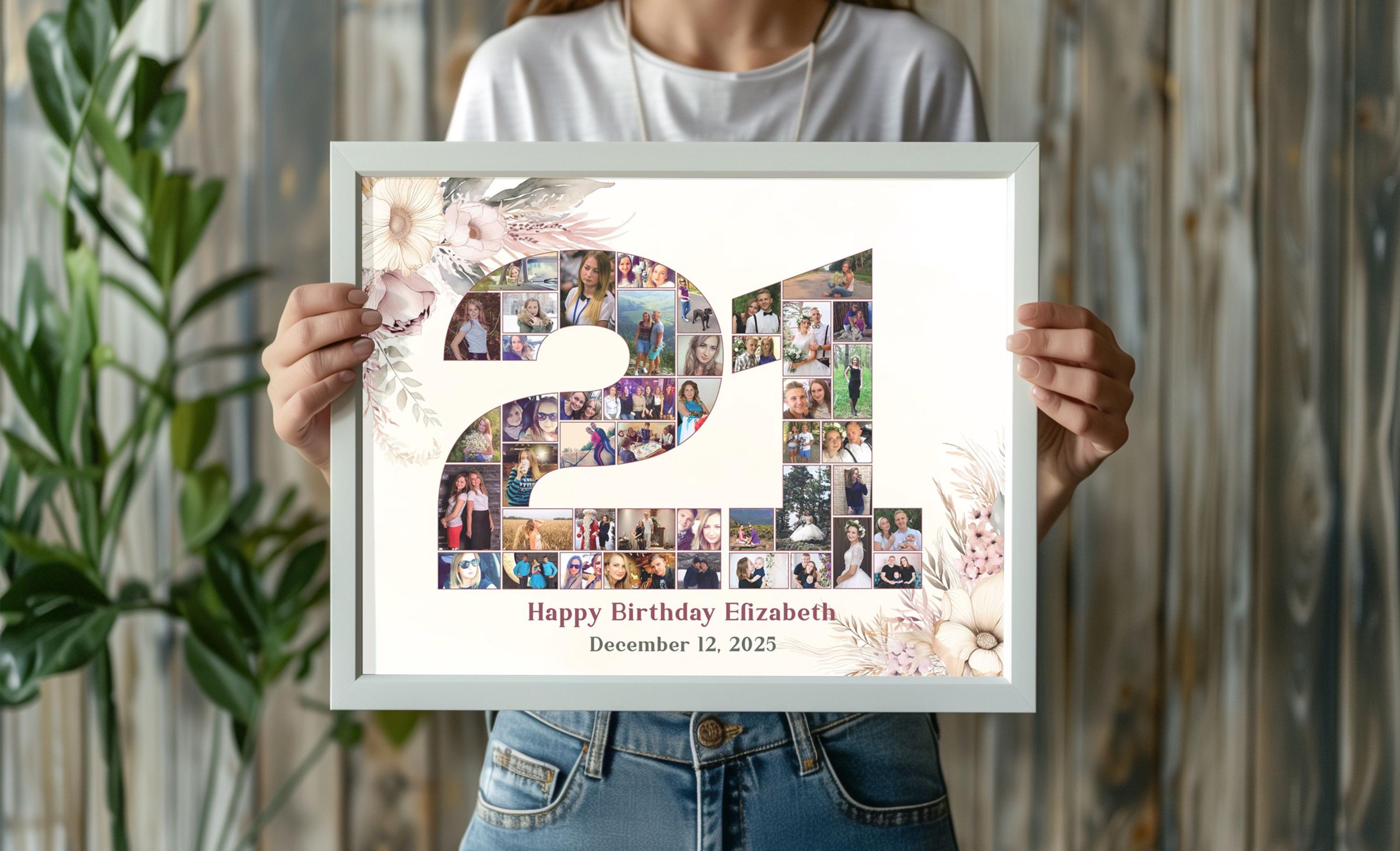 White Cozy 21st Birthday Photo Collage, 21st Birthday Gift, Twenty ...