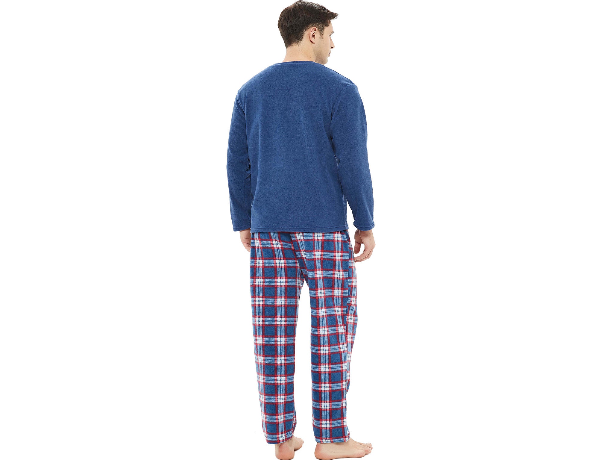 Mens Fleece Pyjamas Set Suit Nightwear Loungewear V Neck Top With ...