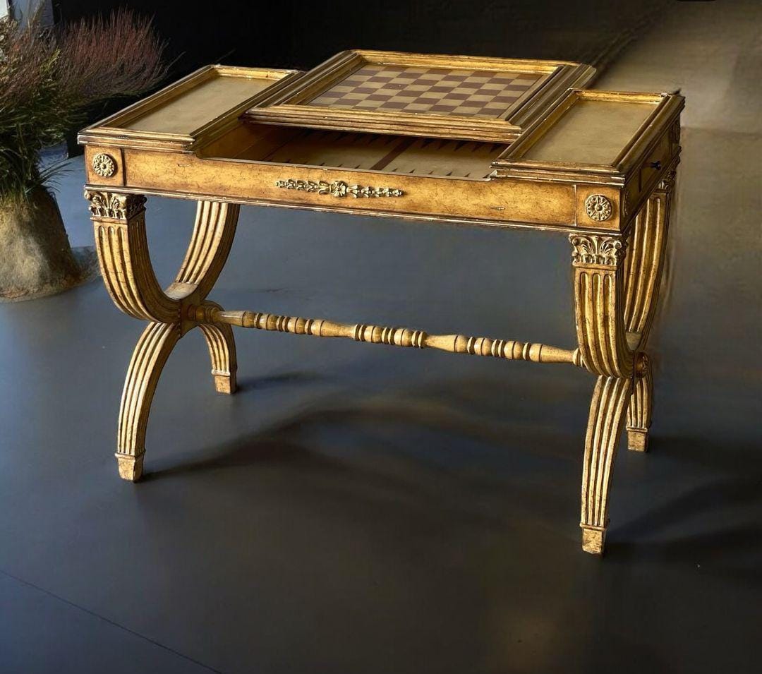 Neoclassical Carved Game Table for Chess and Checkers With Stylish ...