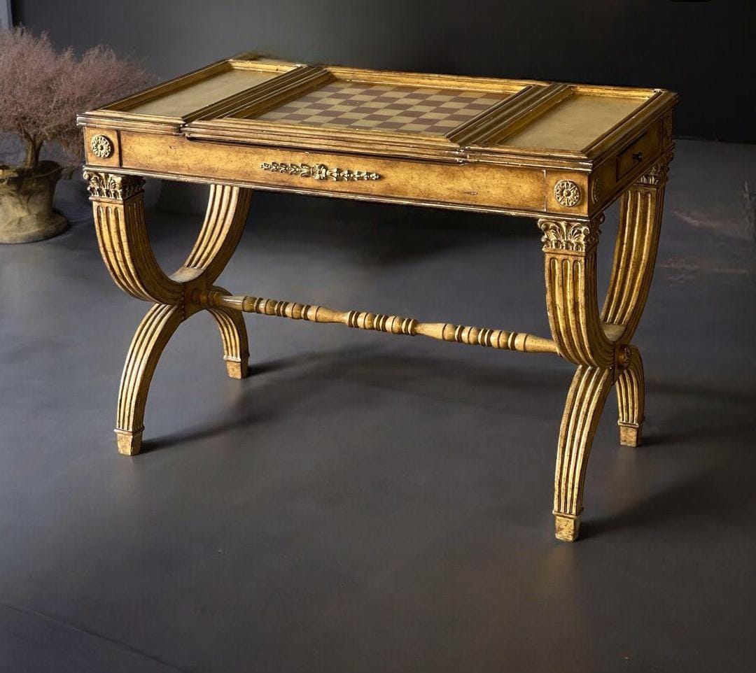 Neoclassical Carved Game Table for Chess and Checkers With Stylish ...