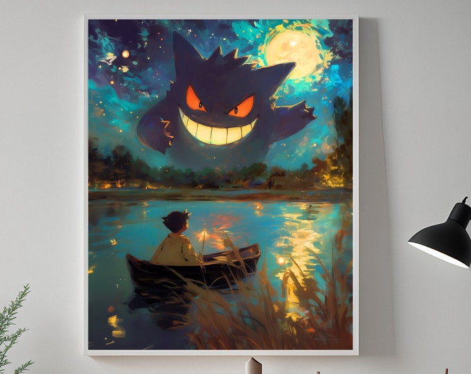 Gengar Poster: Japanese Style Pokemon Inspired Anime Artwork Printable ...