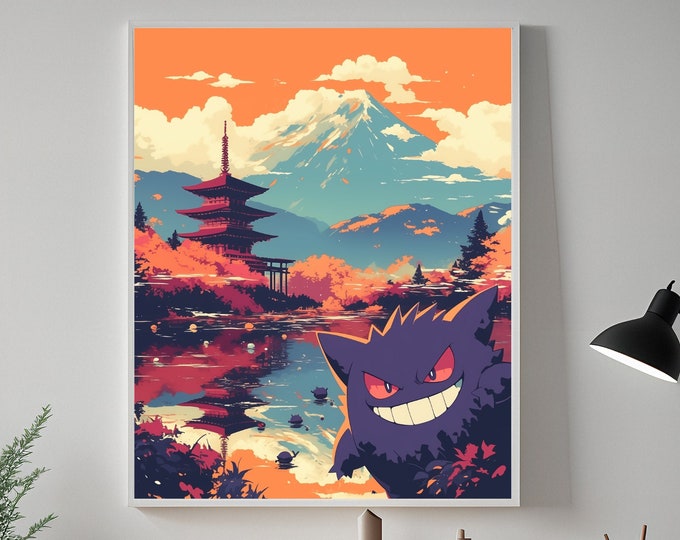 Gengar Poster: Japanese Style Pokemon Inspired Anime Artwork Printable ...