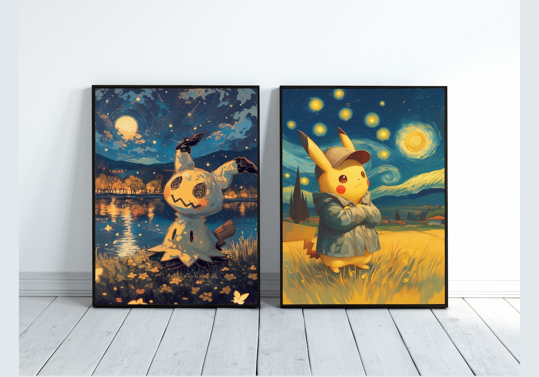 Pikachu and Mimikyu Pokemon Bundle, Van Gogh, Anime Poster, High ...