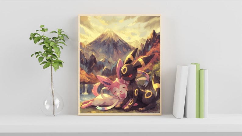 Sylveon and Umbreon Pokemon, Anime Poster, High Quality, Printable Wall ...