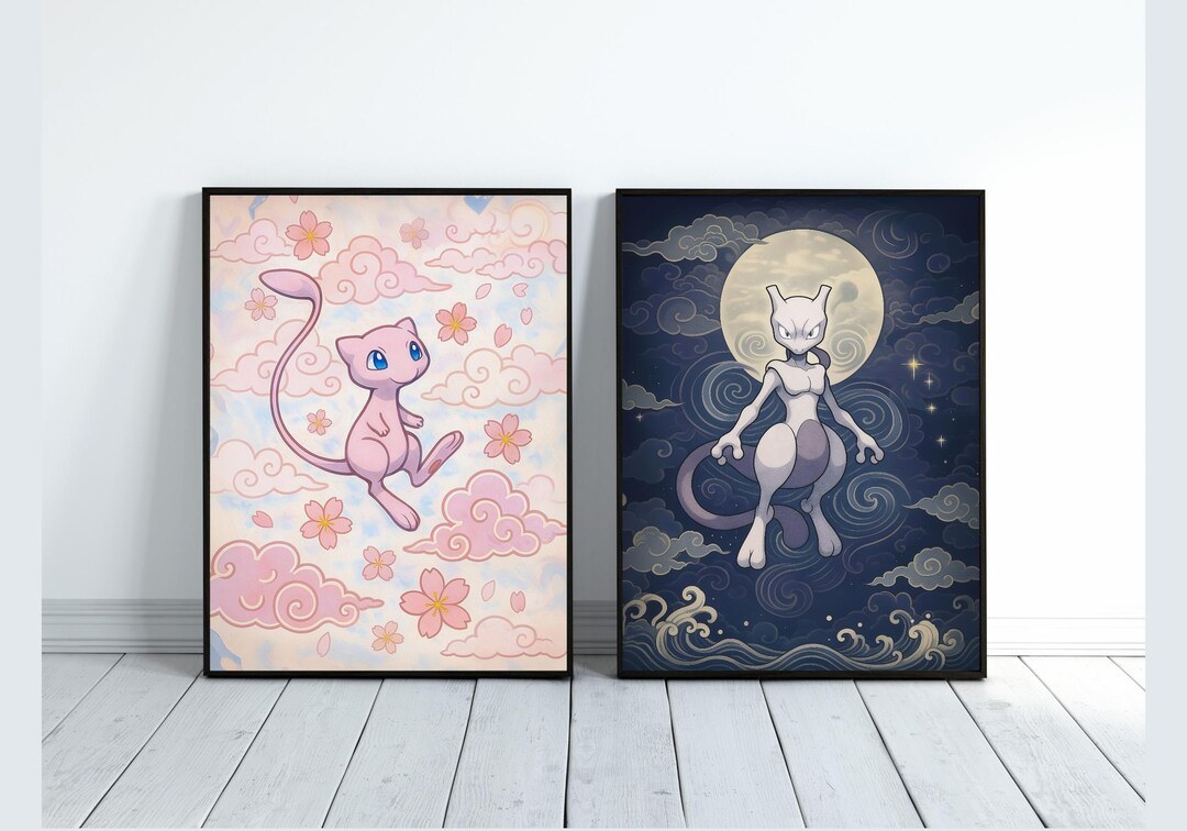 Mew & Mewtwo Posters, Pokémon-inspired Digital Art Prints – Set of 2 ...