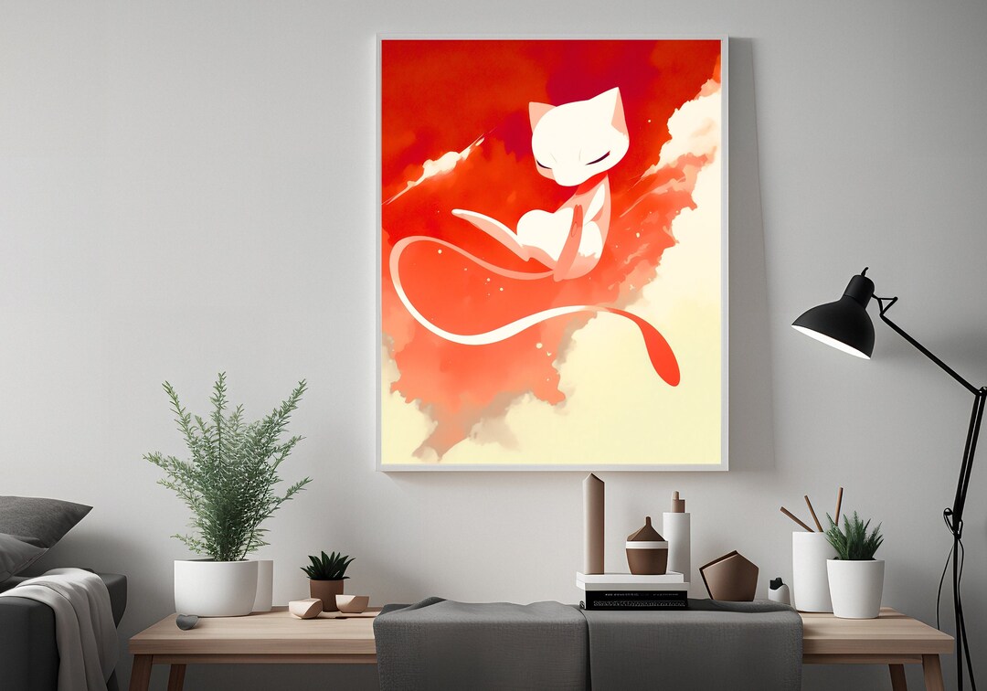 Mew Pokemon Red, Anime Poster, High Quality, Printable Wall Art ...