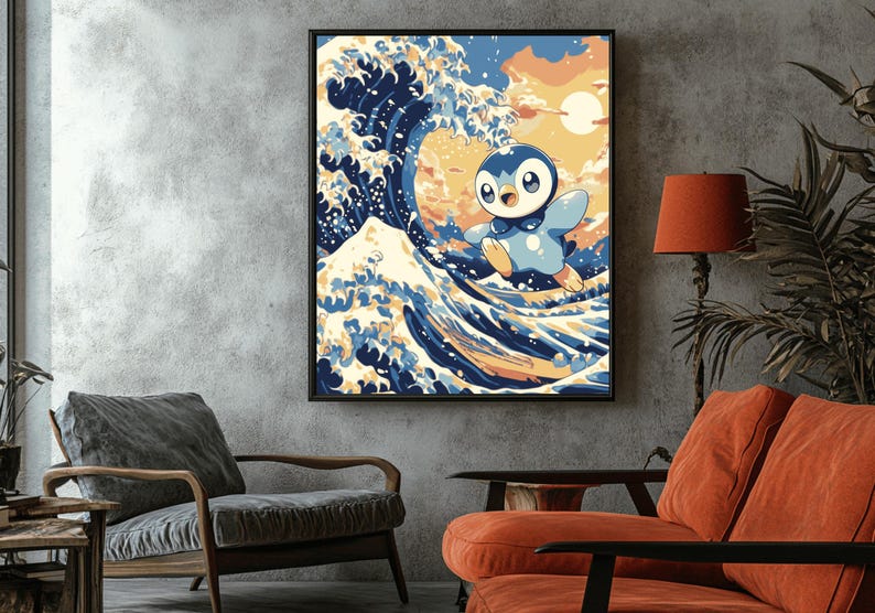 Piplup Anime Art Print: Japanese Wave Home Decor (digital Download) - Etsy