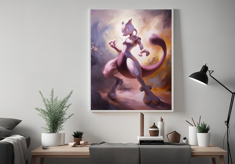 Mewtwo Pokemon, Anime Poster, High Quality, Printable Wall Art, Bedroom ...