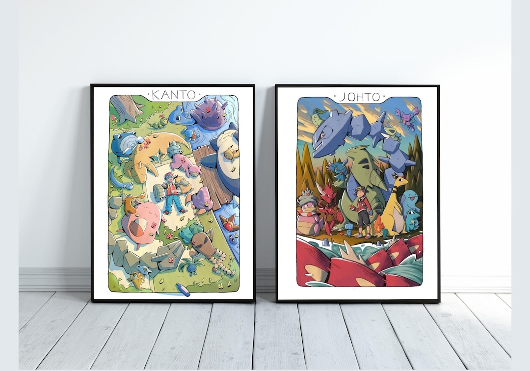 Kanto & Johto Posters, Pokemon Bundle, Anime Poster, High Quality ...