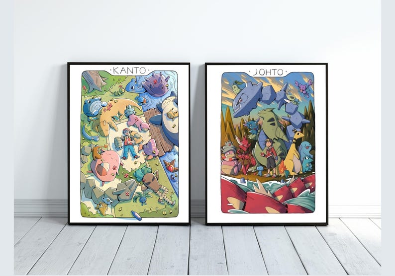 Kanto & Johto Posters, Pokemon Bundle, Anime Poster, High Quality ...