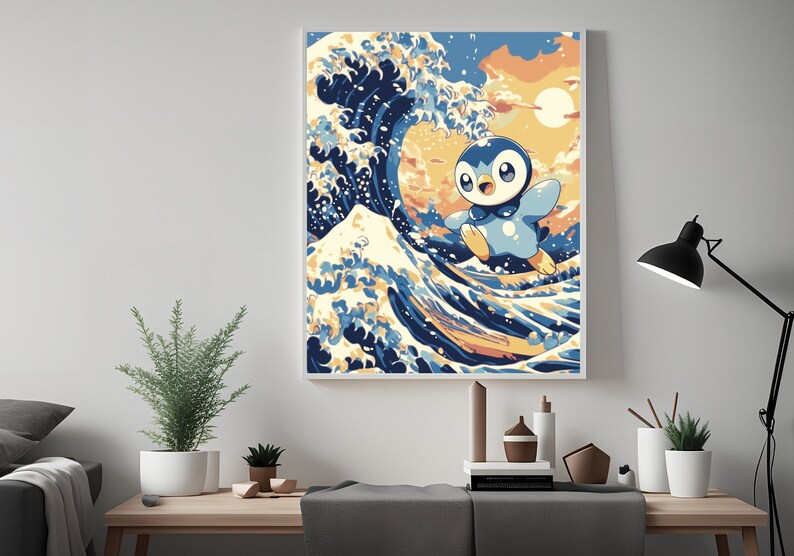 Piplup Anime Art Print: Japanese Wave Home Decor (digital Download) - Etsy