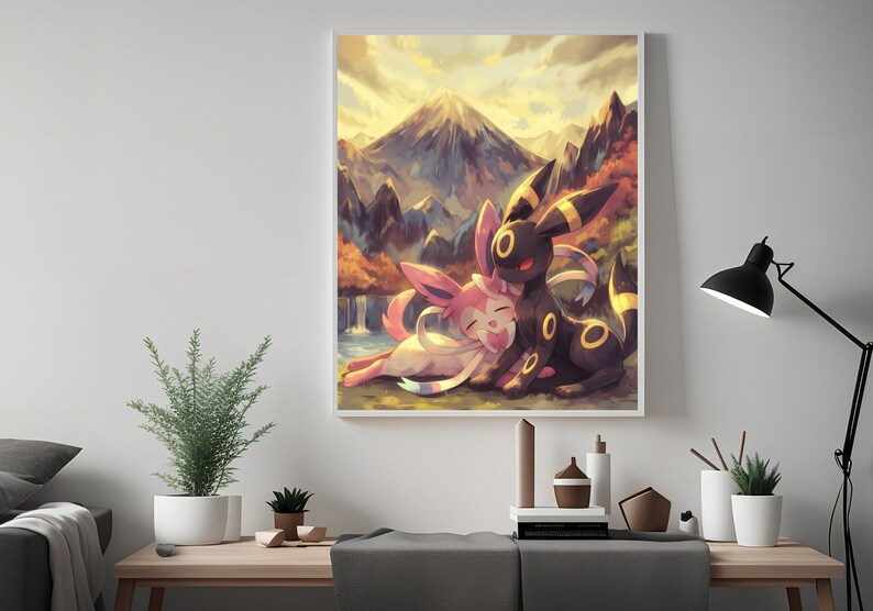 Sylveon and Umbreon Pokemon, Anime Poster, High Quality, Printable Wall ...
