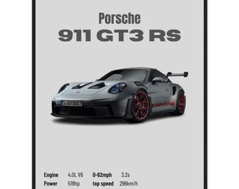 Porsche 911 GT3 RS Minimal Poster - Etsy