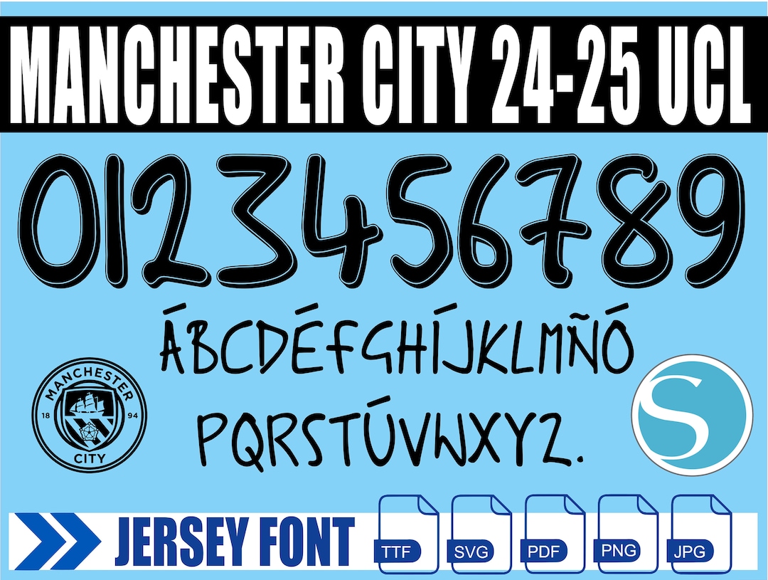 Manchester City Jersey Font 2024-2025 UCL Font SVG TTF Pdf Png Jpg - Etsy