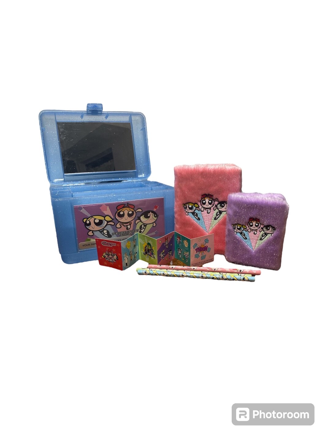 RARE the Powerpuff Girls Glitter Blue Cosmetic Case Box W Blossom ...