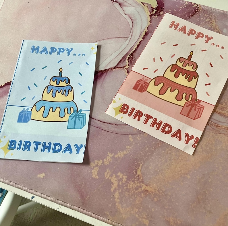 Printable Birthday Card Blue Affordable Instant Download Cute - Etsy