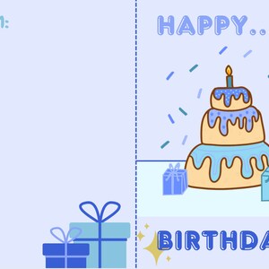 Printable Birthday Card Blue Affordable Instant Download Cute - Etsy
