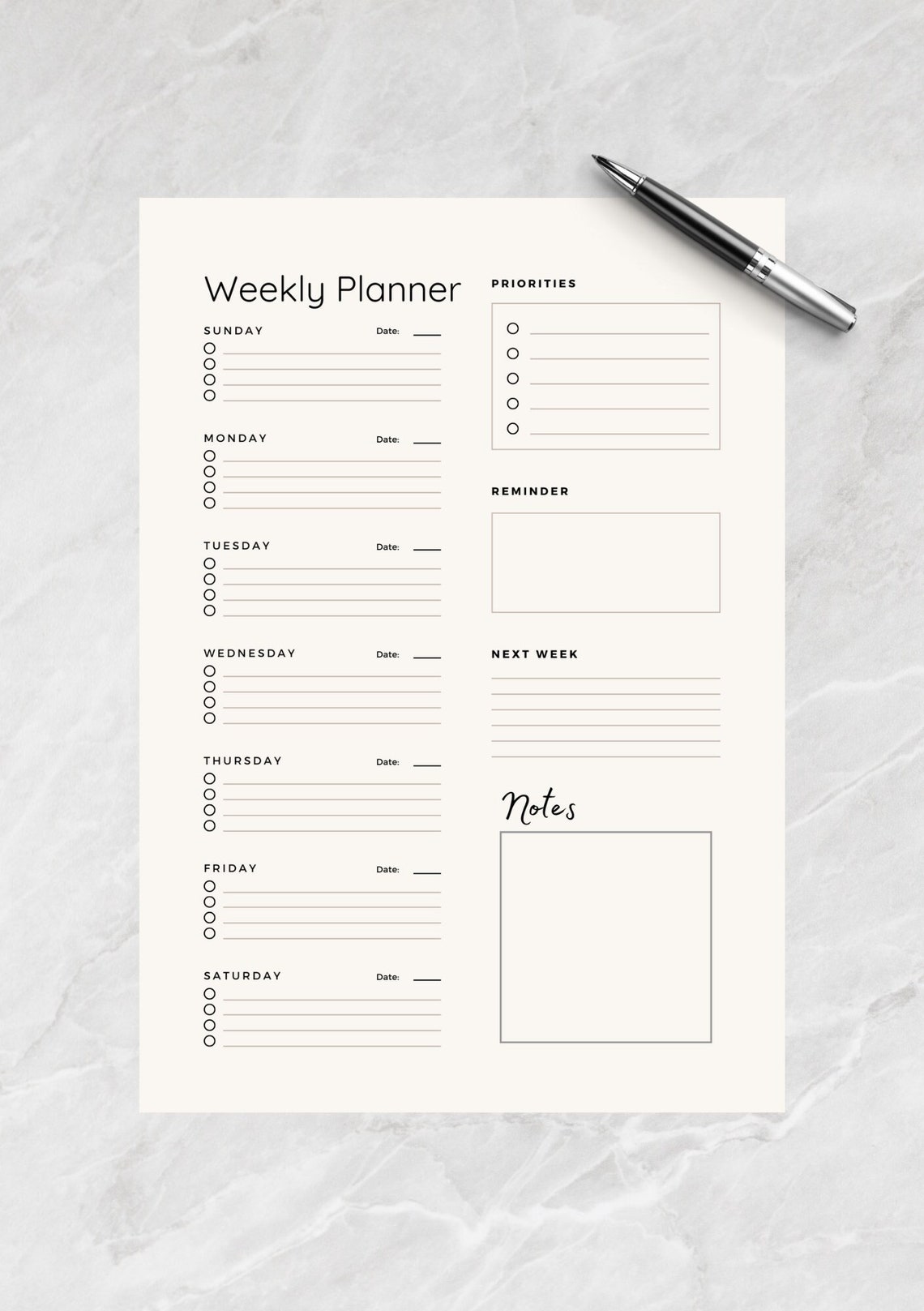 Minimalist Daily Checklist Printable & Fillable, to Do List Template ...