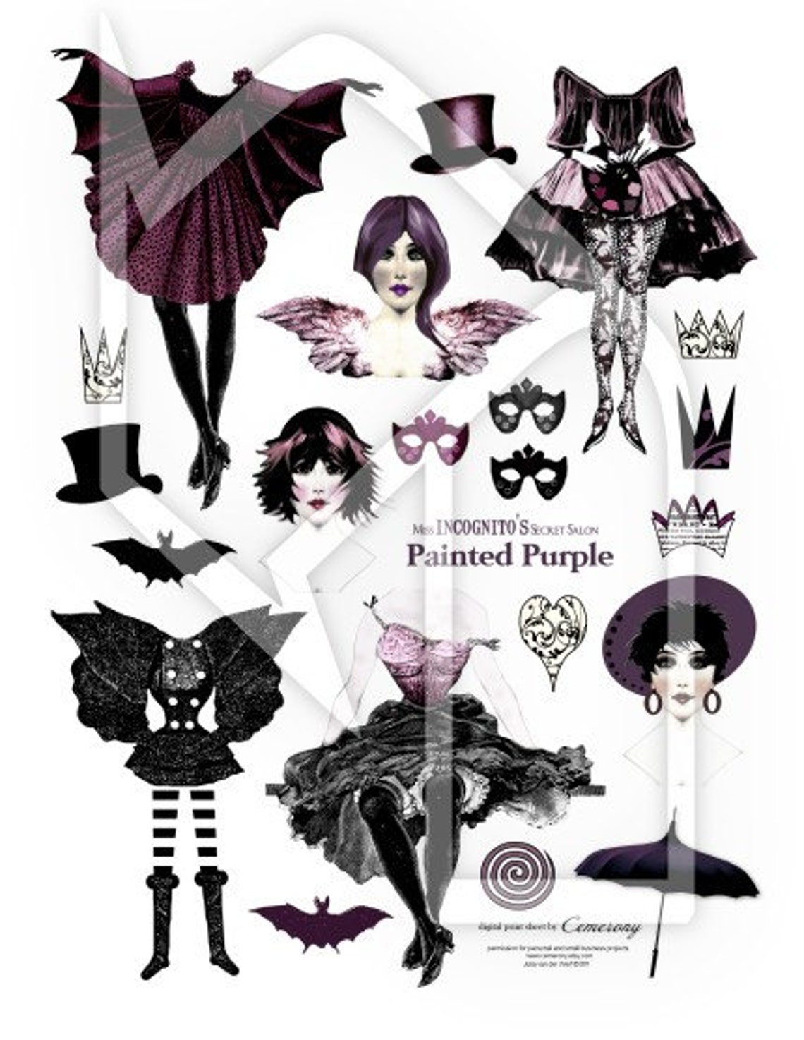 Paper Doll Purple Painting Digital Collage Print Sheet No 227 - Etsy