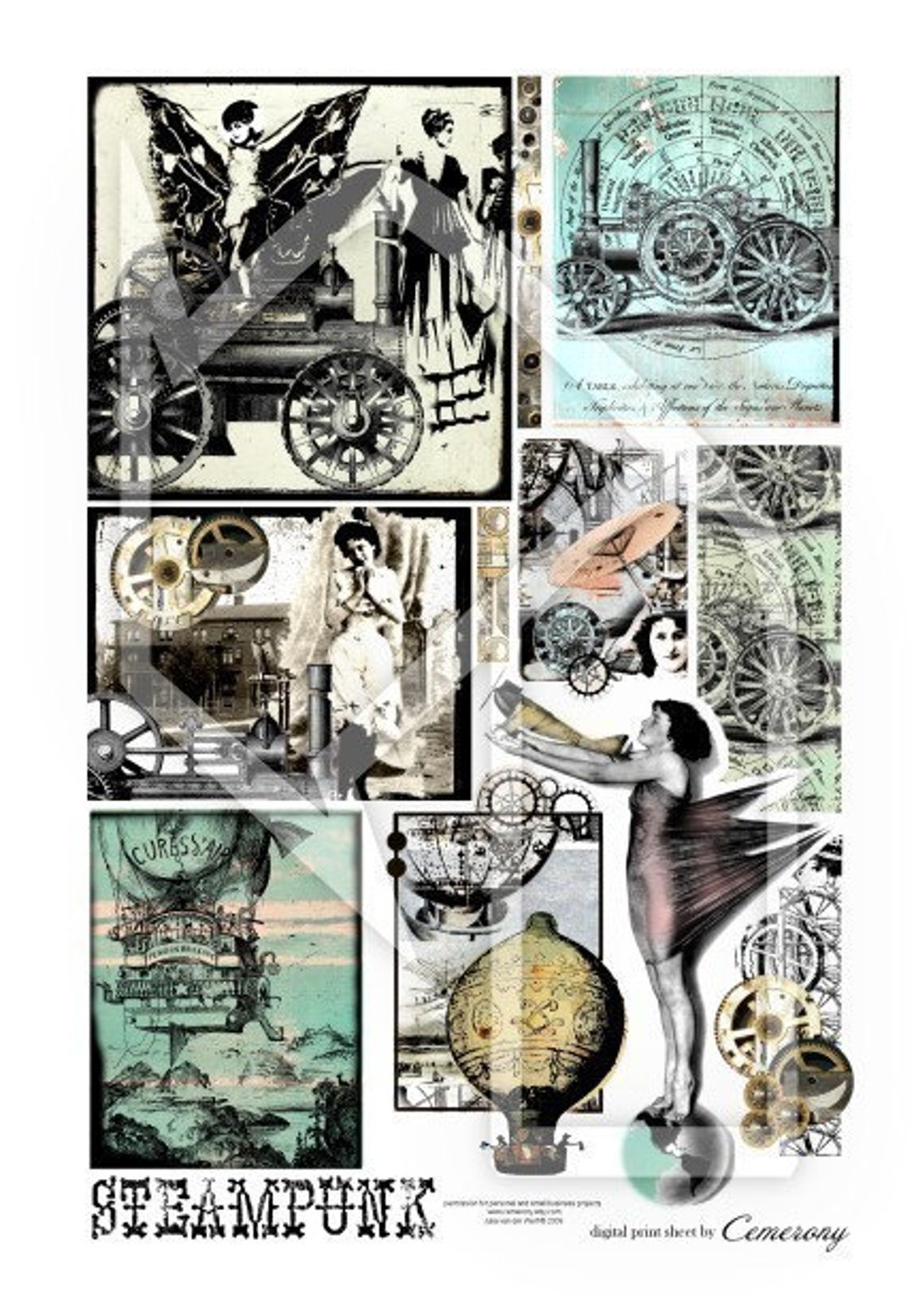 Steampunk Digital Collage Print Sheet No 171 - Etsy