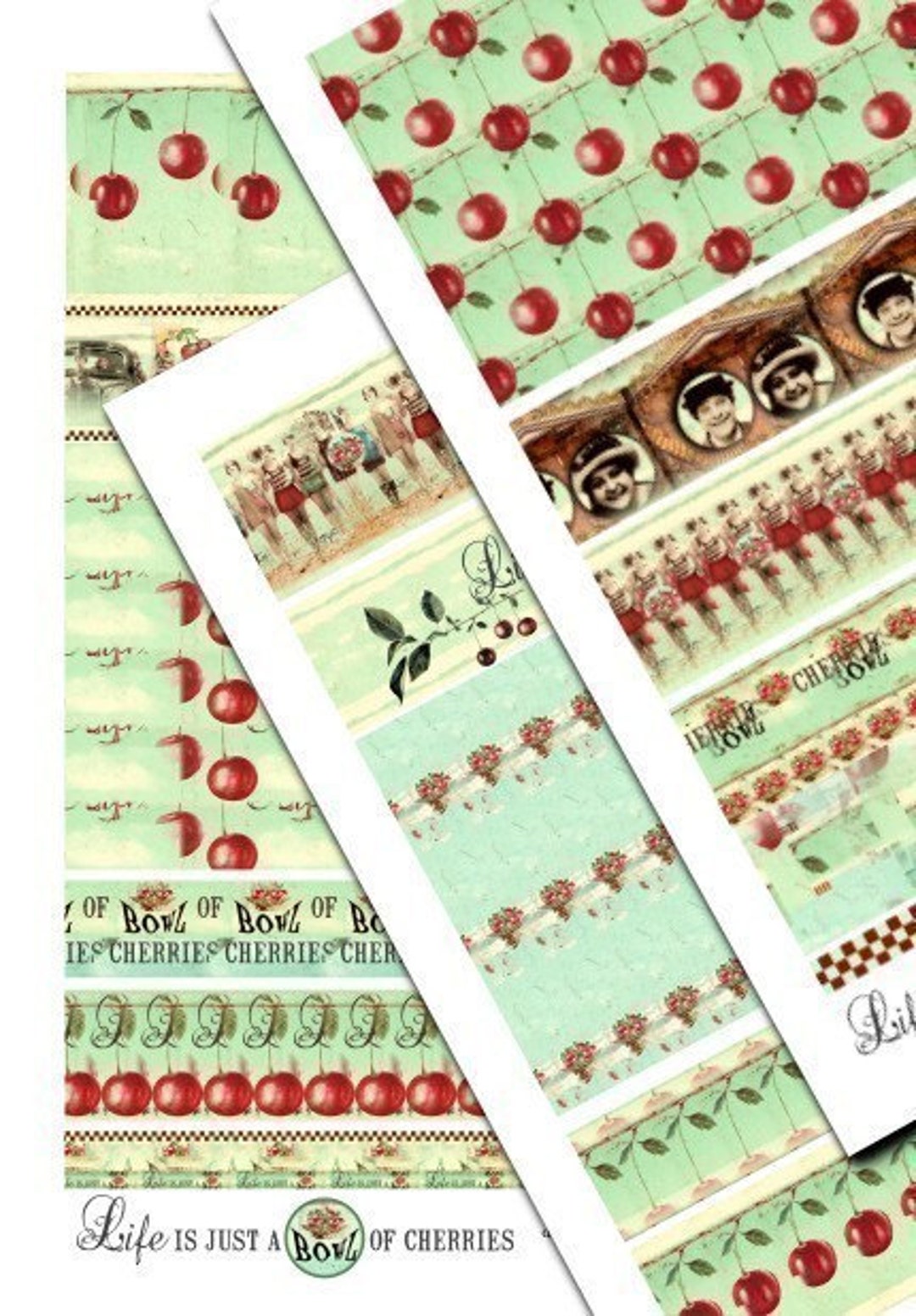 Cherry Papers and Borders Digital Collage Print Sheets No169 Set of 3 ...
