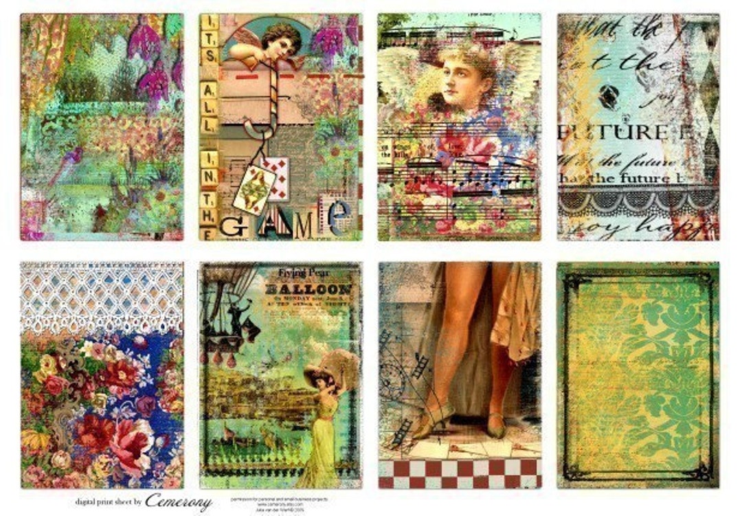 ATC-ACEO Altered Art for Mixed Media Digital Collage Print Sheet No155 ...