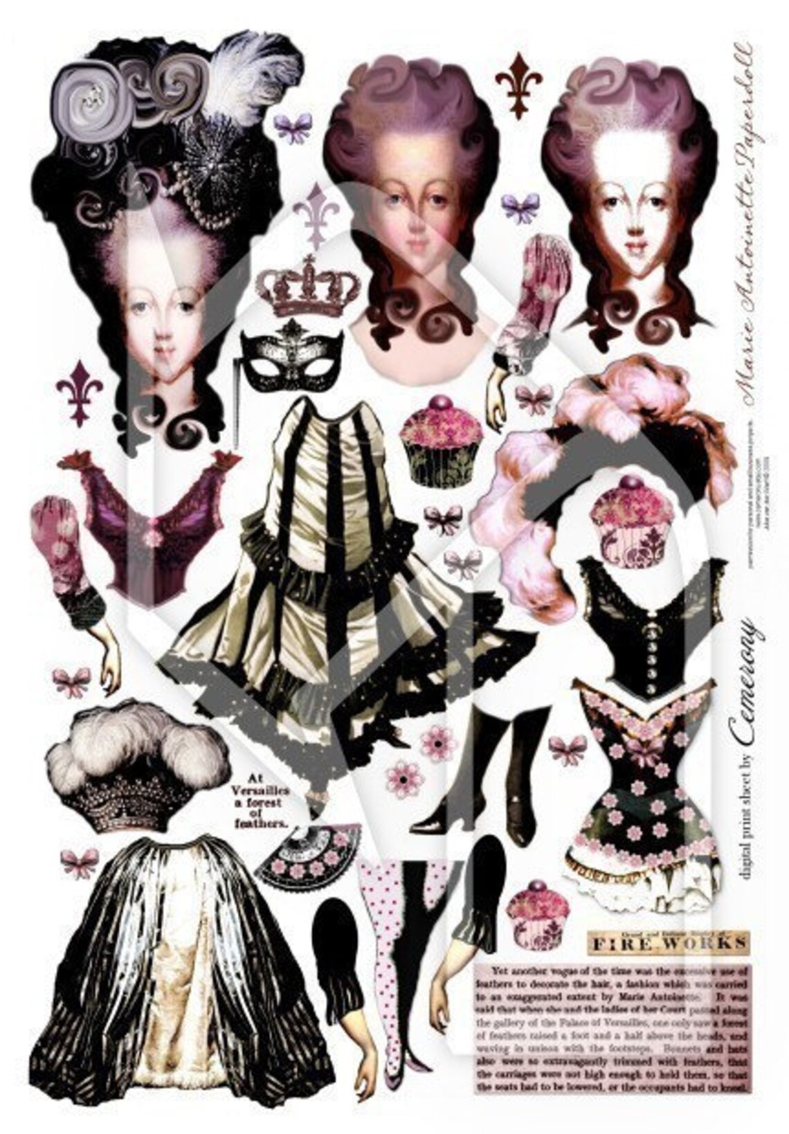 Paper Doll Marie Antoinette Digital Collage Print Sheet No147 - Etsy