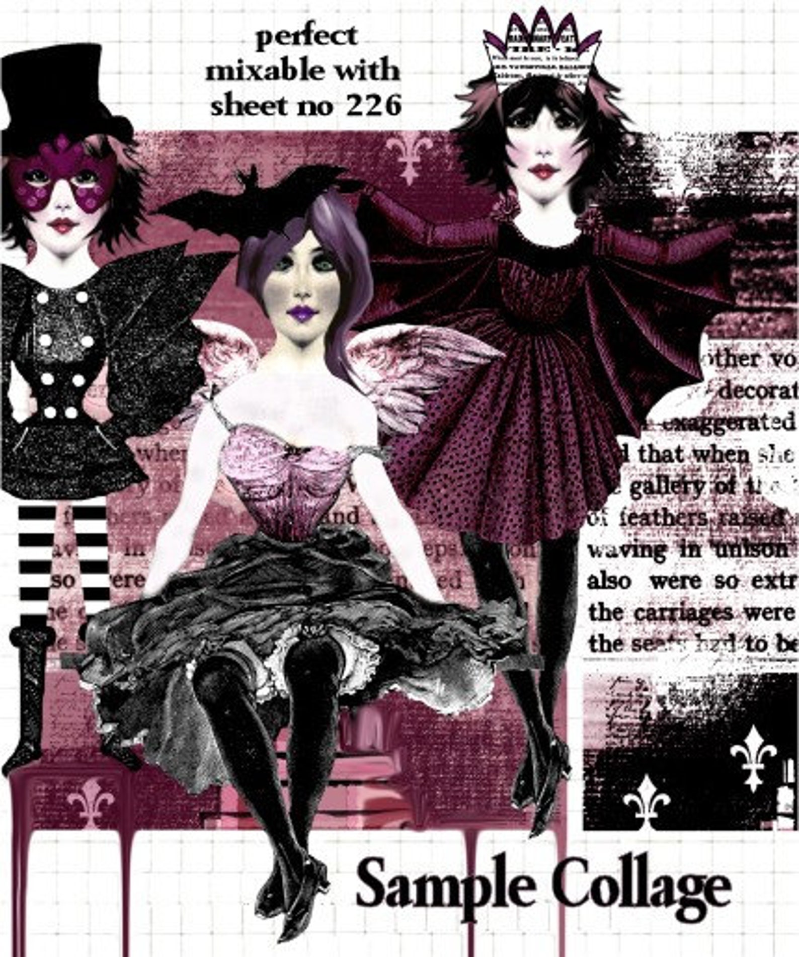 Paper Doll Purple Painting Digital Collage Print Sheet No 227 - Etsy
