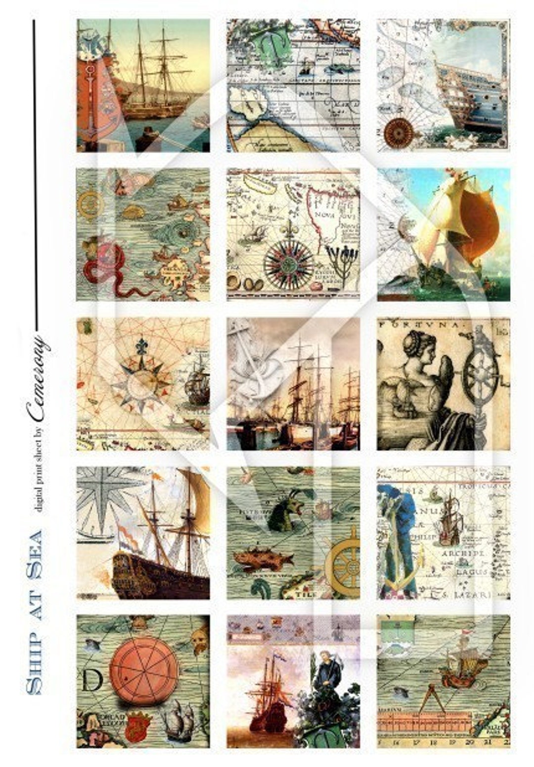 Ship at Sea and Old Maps 2x2 Inch Digital Collage Print Sheet No100 - Etsy