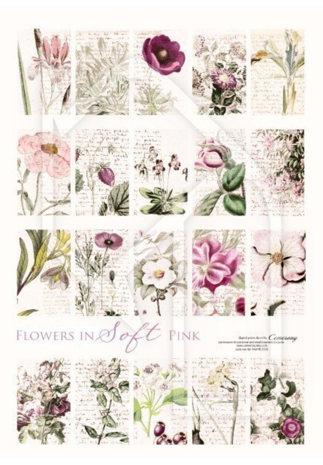 Pink Flowers Digital Collage Print Sheet No116 - Etsy