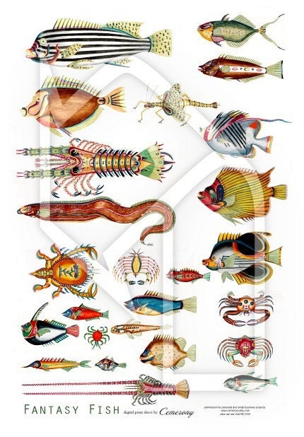 Fantasy Fish Digital Collage Print Sheet No175 - Etsy