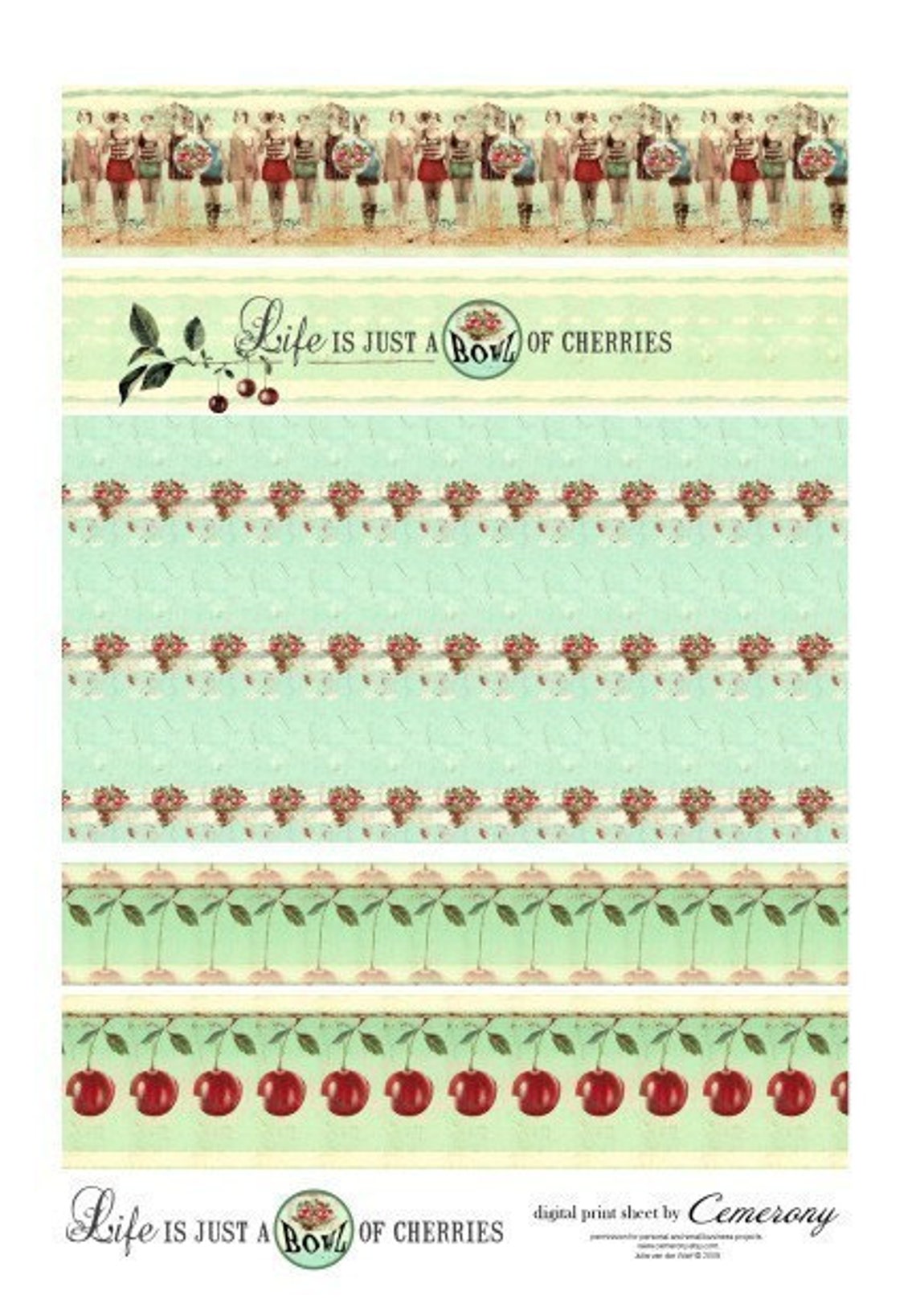 Cherry Papers and Borders Digital Collage Print Sheets No169 Set of 3 ...