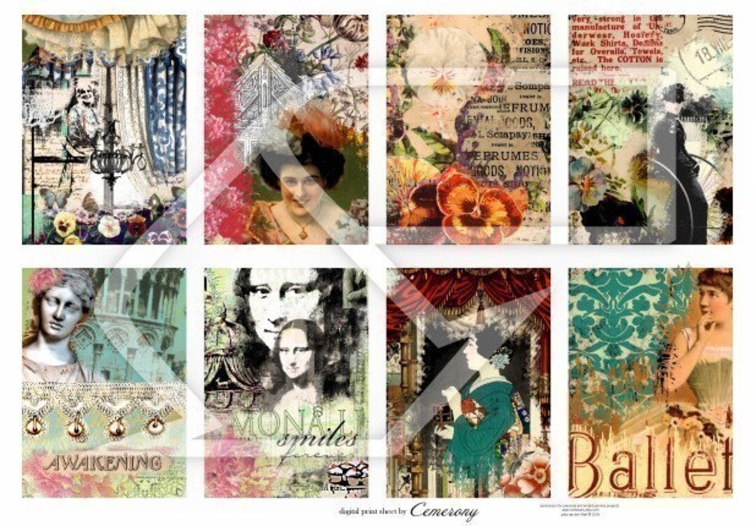 Altered Art ATC Digital Collage Print Sheet No117 - Etsy