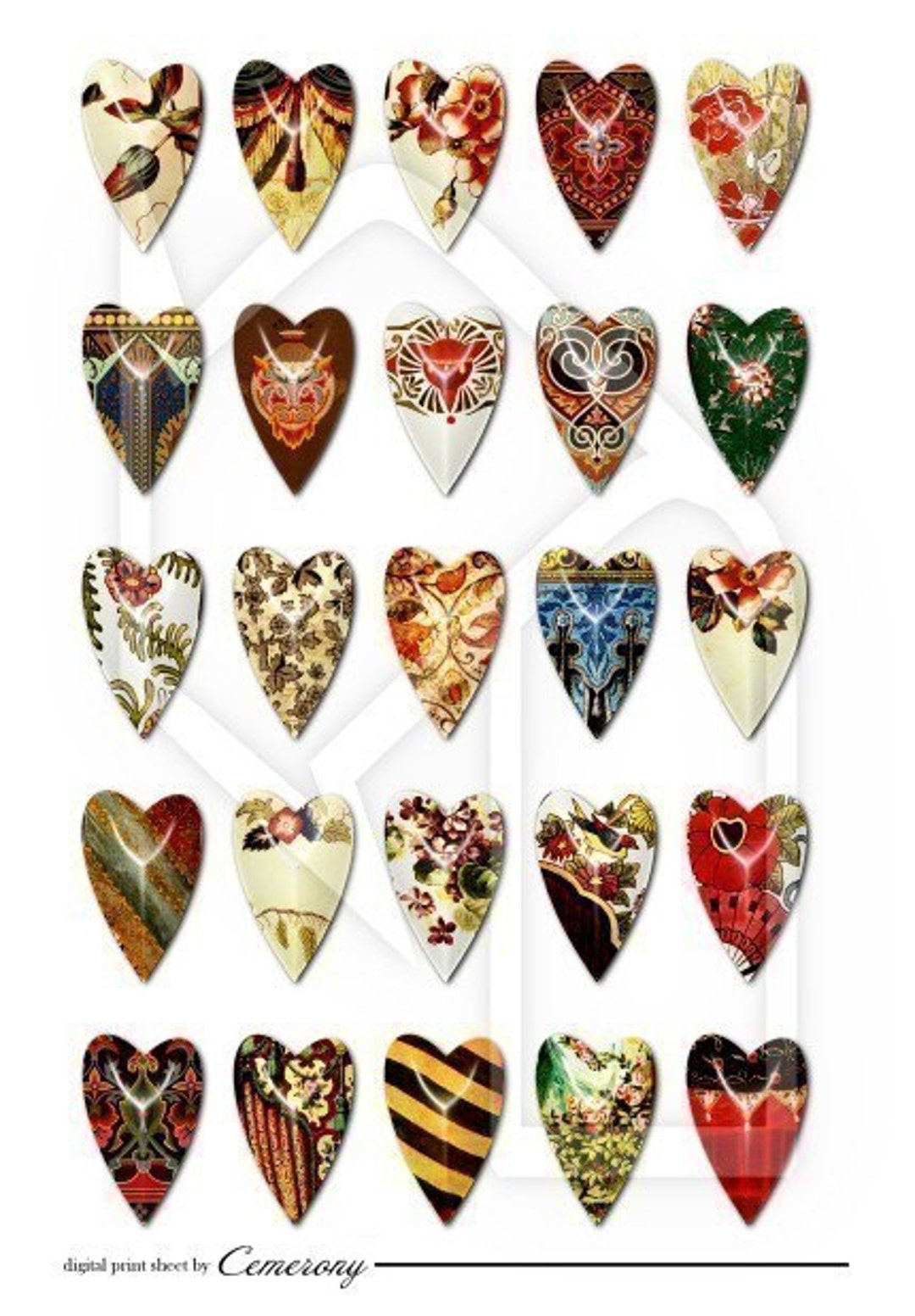 Hearts Digital Collage Print Sheet No112 - Etsy