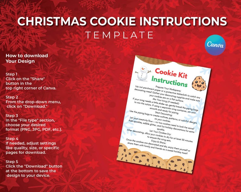 Editable Christmas Cookie Instructions Card Template, Cookie Decorating ...