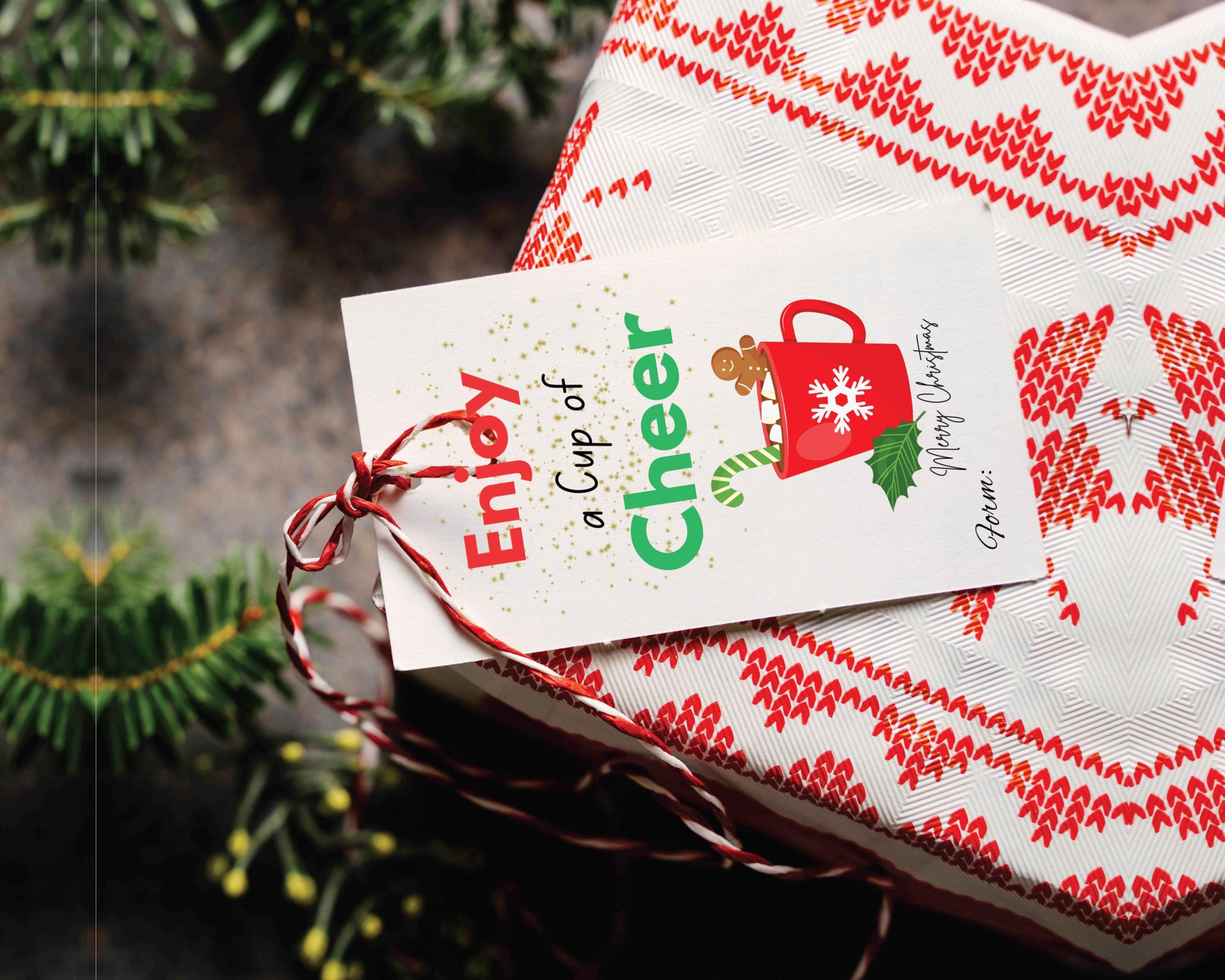 Enjoy A Cup of Cheer Gift Tag, Christmas Cookie Hot Cocoa Gift Tag ...