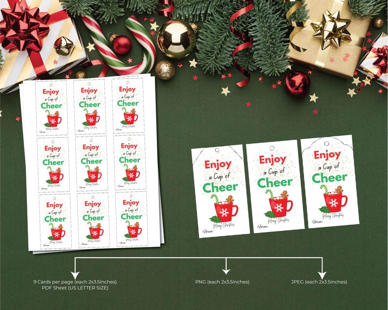 Enjoy A Cup of Cheer Gift Tag, Christmas Cookie Hot Cocoa Gift Tag ...