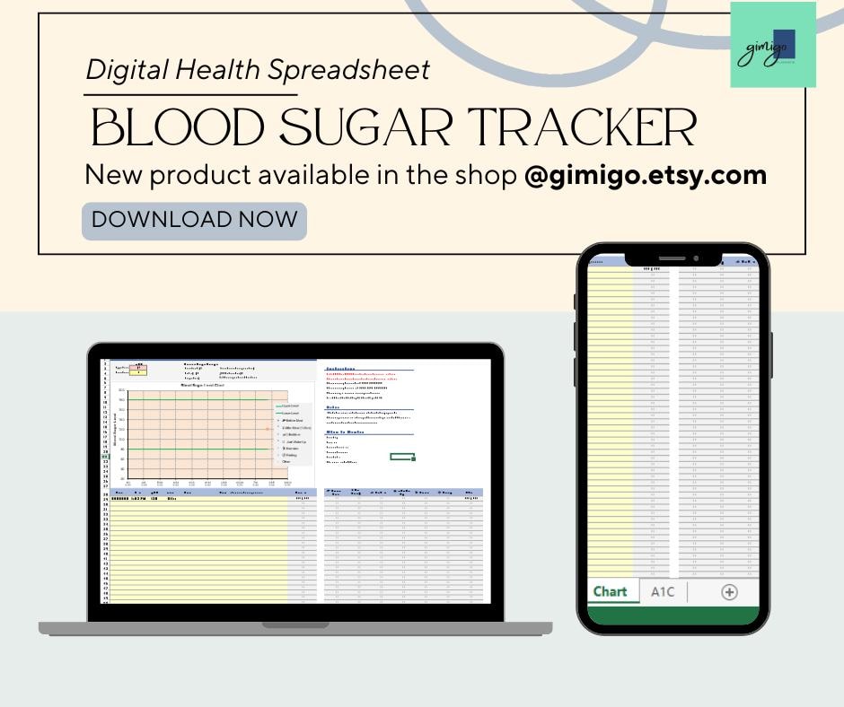 Blood Sugar Tracker | Diabetes & Insulin Monitoring Spreadsheet | Meal ...