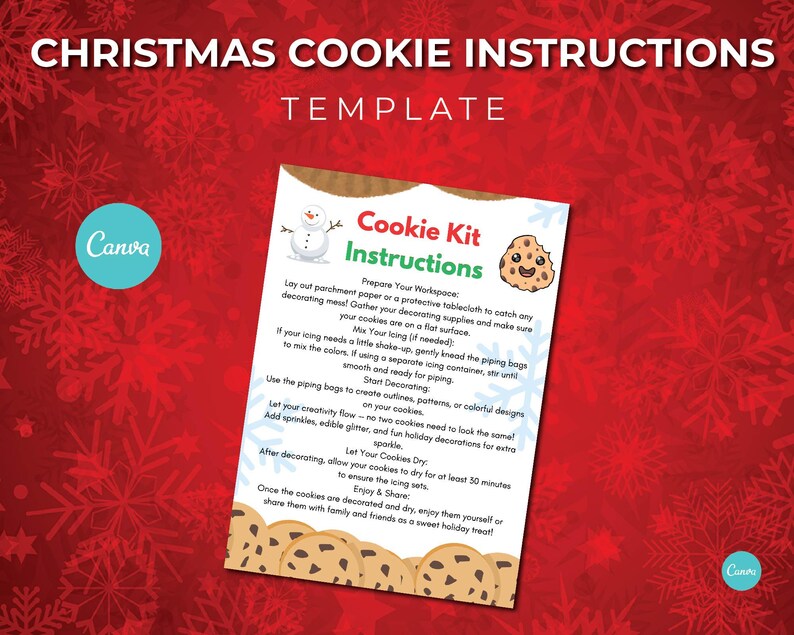 Editable Christmas Cookie Instructions Card Template, Cookie Decorating ...