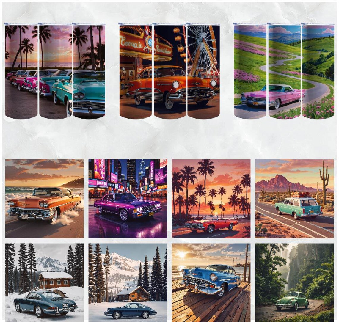 115 Classic Cars Bundle, Vintage Car Clipart, Classic Vehicles Clipart Bundle, Retro Car ...