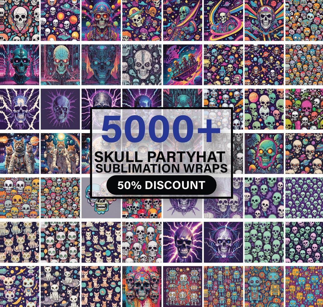 5000 Skull Sublimation Wraps, Party Hat Skull Wraps, Birthday Hat ...