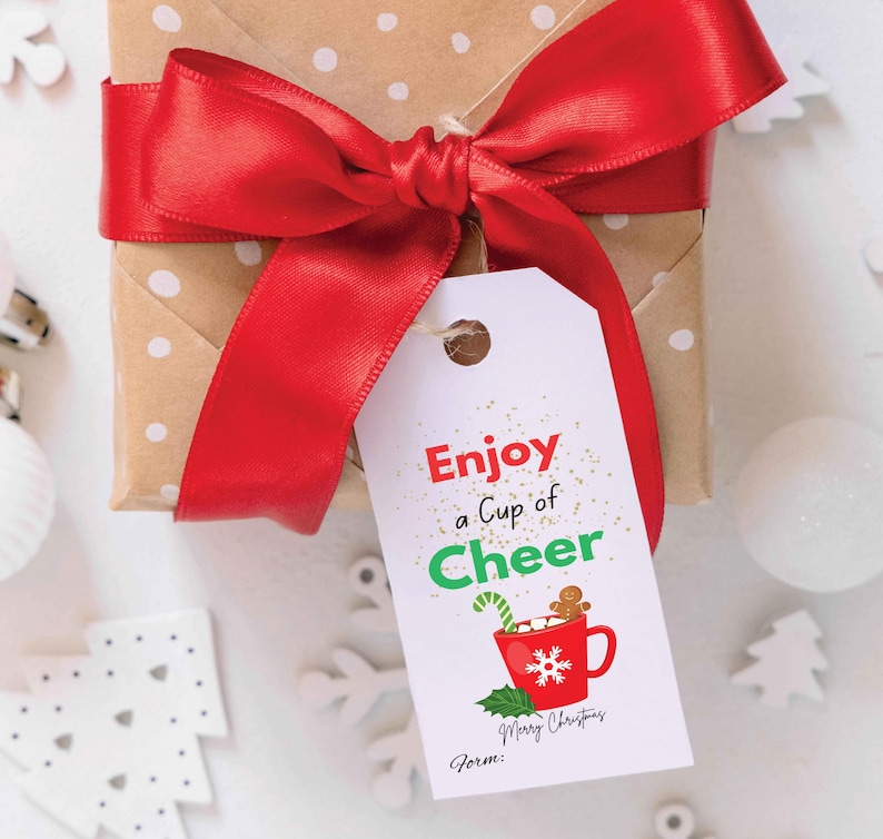 Enjoy A Cup of Cheer Gift Tag, Christmas Cookie Hot Cocoa Gift Tag ...