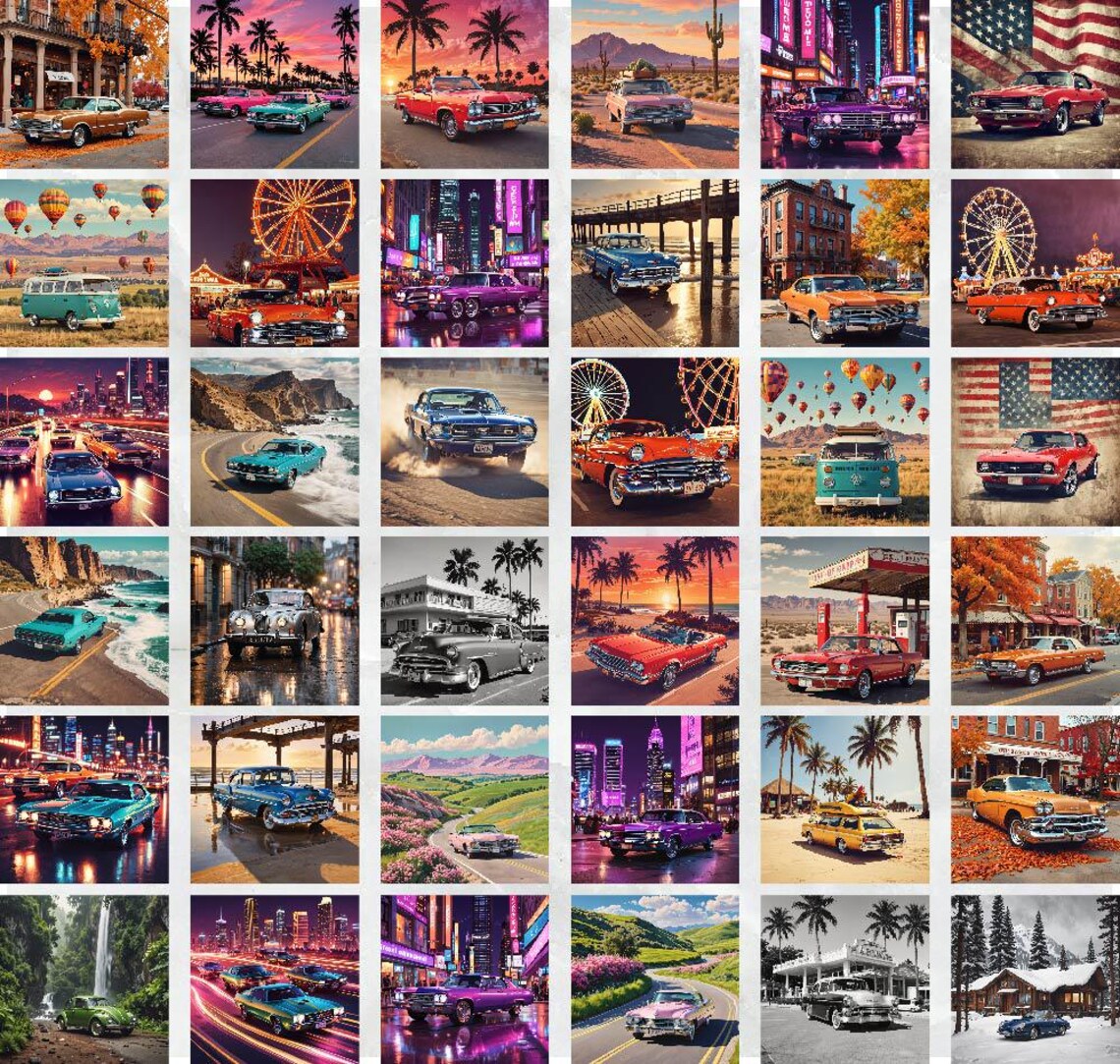 115 Classic Cars Bundle, Vintage Car Clipart, Classic Vehicles Clipart Bundle, Retro Car ...