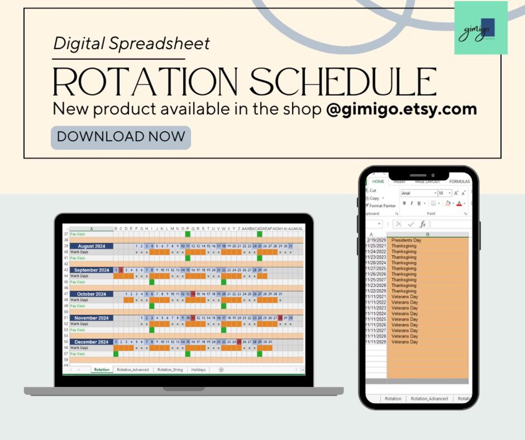 Automated Employee Shift Rotation Scheduler | Excel Template for Hourly ...