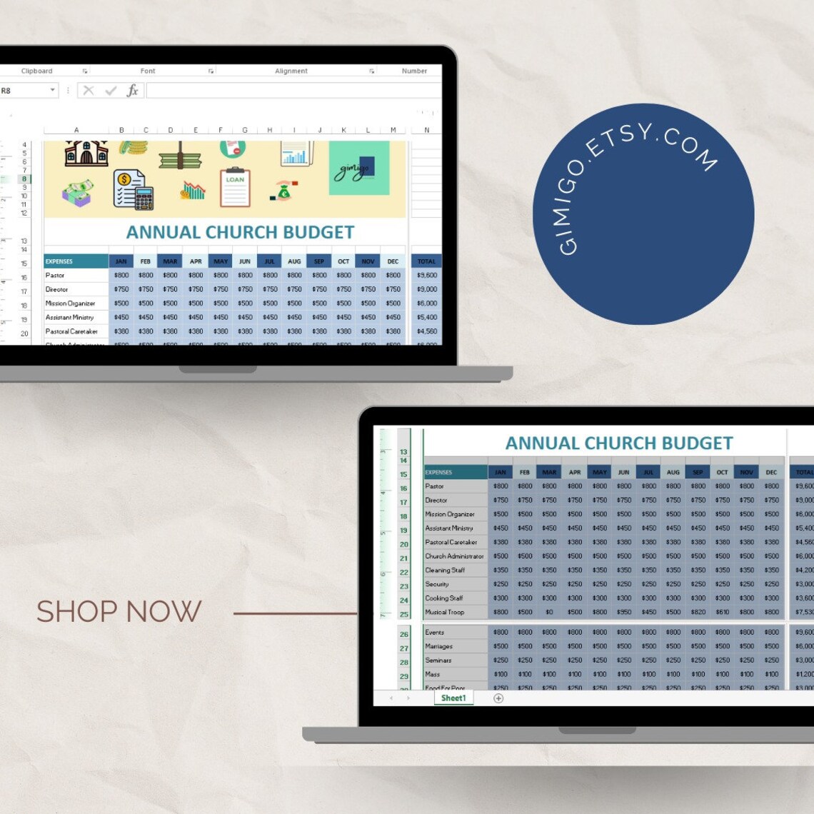Annual Church Budget Spreadsheet | Excel Template | Financial Planner ...