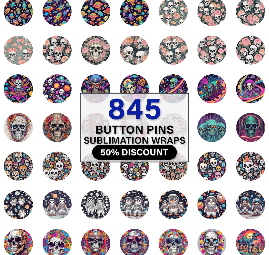 3" Button Pin Sublimation, Sublimation Button Pin Template, Skulls ...