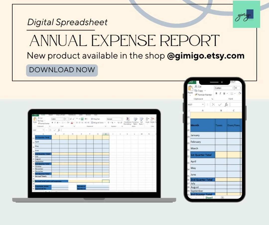 All-in-one Annual Expense Report Template | Excel Sheet for Small ...