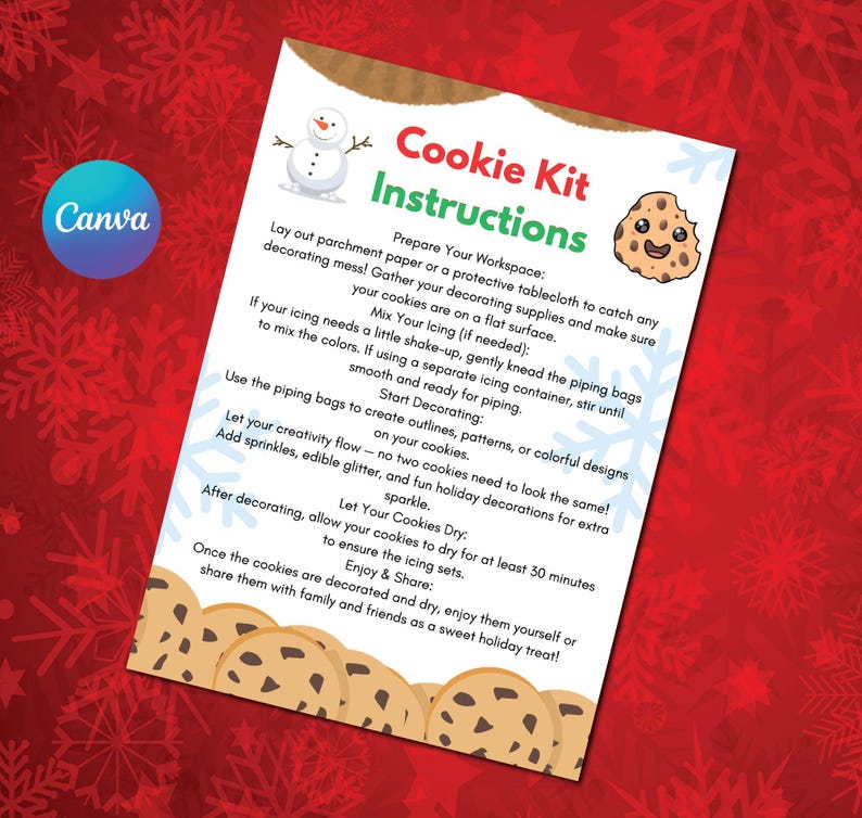 Editable Christmas Cookie Instructions Card Template, Cookie Decorating ...